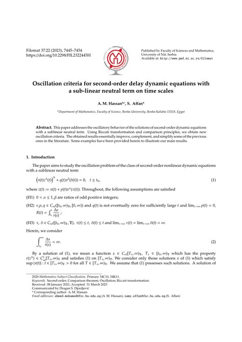 Pdf Oscillation Criteria For Second Order Delay Dynamic Equations With A Sub Linear Neutral