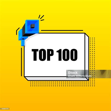 Top 100 배너 템플릿 메가폰을 사용한 마케팅 전단지 등분 및 픽셀 스타일 소매 프로모션 및 공지를 위한 템플릿입니다 벡터 그림입니다 1위에 대한 스톡 벡터 아트 및
