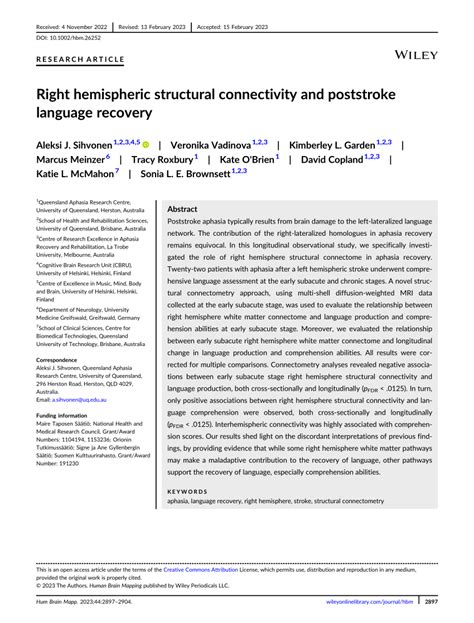 Pdf Right Hemispheric Structural Connectivity And Poststroke Language Recovery