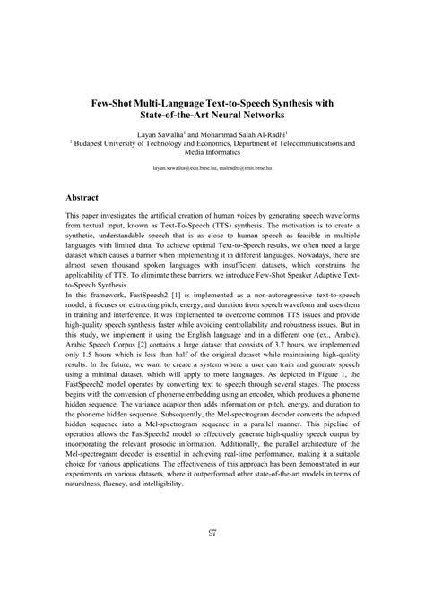 Pdf Few Shot Multi Language Text To Speech Synthesis With State Of The Art Neural Networks