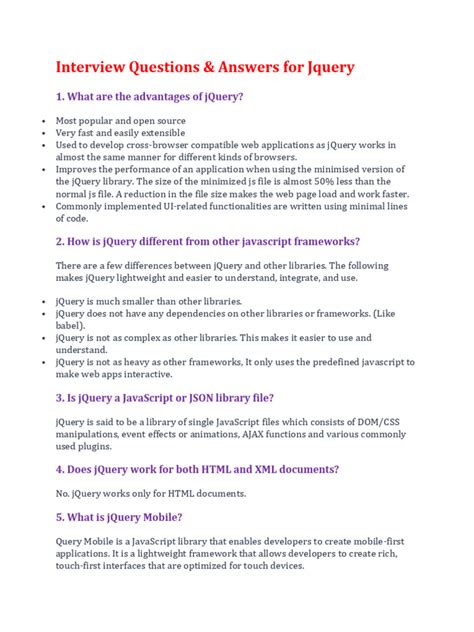 Interview Ques And Ans For Jquery Pdf J Query Java Script