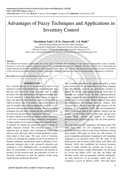 Pdf Advantages Of Fuzzy Techniques And Applications In Inventory Control
