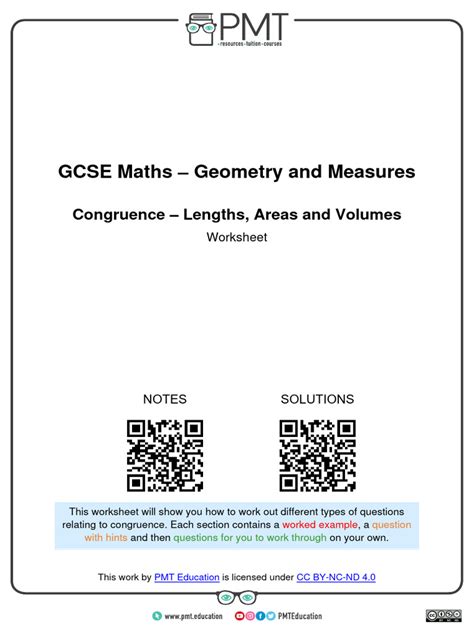 Gcse Geometry Congruence Length Area N Volumes Exercise Download Free