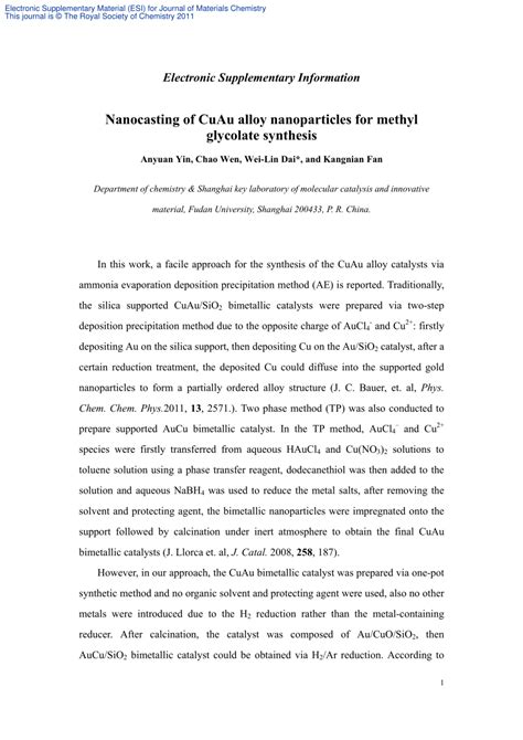 Pdf Nanocasting Of Cuau Alloy Nanoparticles For Methyl Glycolate Synthesis