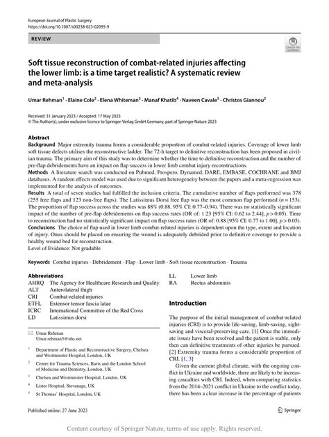 Soft Tissue Reconstruction Of Combat Related Injuries Affecting The Lower Limb Is A Time Target