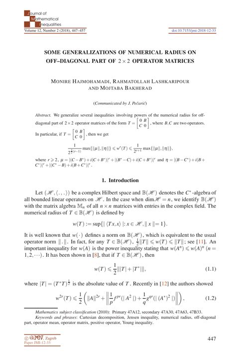 Pdf Some Generalizations Of Numerical Radius On Off Diagonal Part Of
