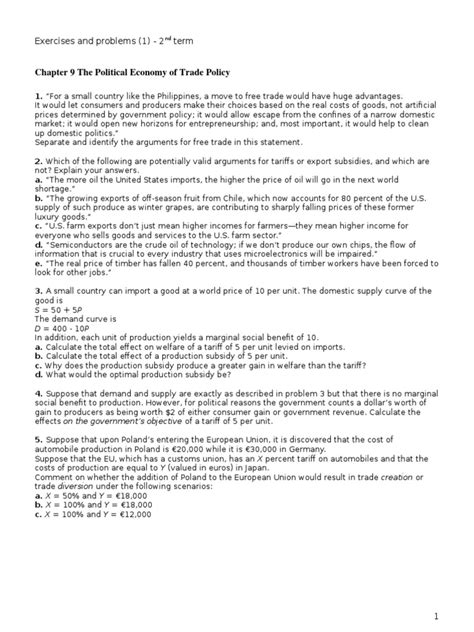 Exercises And Problems Chapter 9 Solutions 2 Pdf Subsidy Tariff