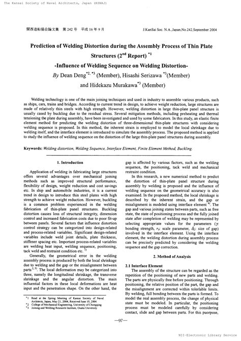Pdf Prediction Of Welding Distortion Duing The Assembly Process Of