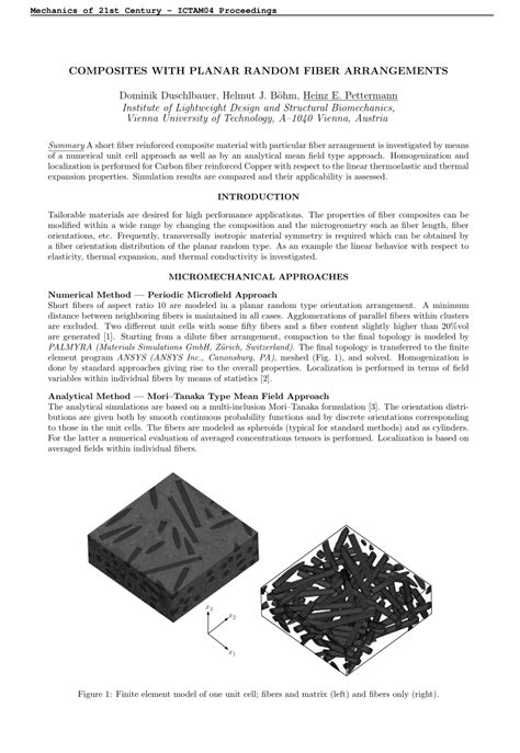 Pdf Composites With Planar Random Fiber Arrangements