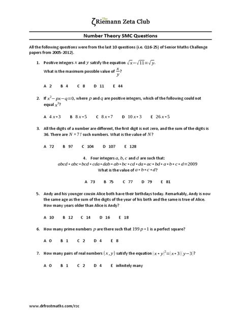Rzc Smc Numbertheory Pdf Prime Number Numbers