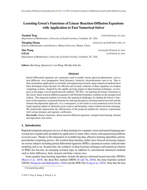 Pdf Learning Greens Functions Of Linear Reaction Diffusion Equations With Application To Fast