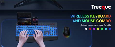 Wireless Keyboard And Mouse Combo 7 Color Backlit Wrist Rest Rechargeable Silent