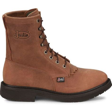 Justin Mens Livestock 8 Round Toe Western Work Boot Brown Ow760
