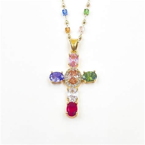 Coloured Beaded Cross Necklace Cross Necklace Cross Pendant Vintage