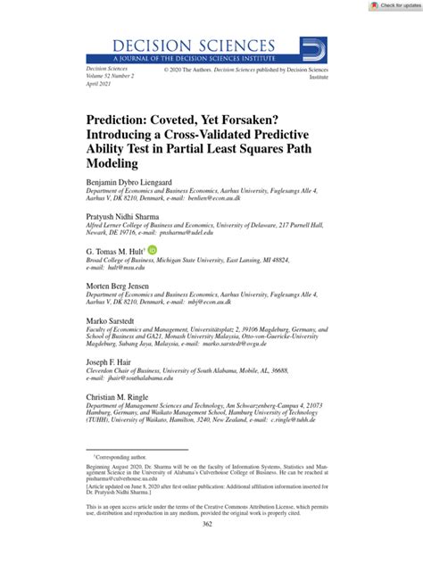 Decision Sciences 2020 Liengaard Prediction Coveted Yet Forsaken