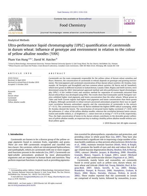 Pdf Ultra Performance Liquid Chromatography Uplc Quantification Of Carotenoids In Durum