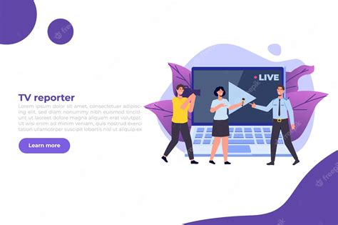 Tv 기자 캐릭터 기자 특파원 카메라맨 컨셉입니다 벡터 일러스트 레이 션 프리미엄 벡터