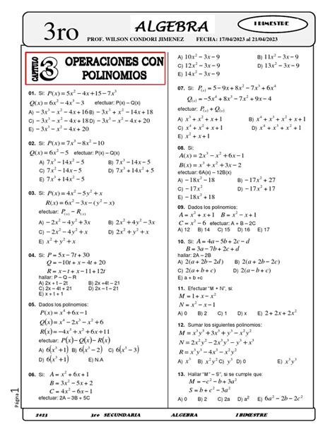 Operaciones Con Polinomios Pdf