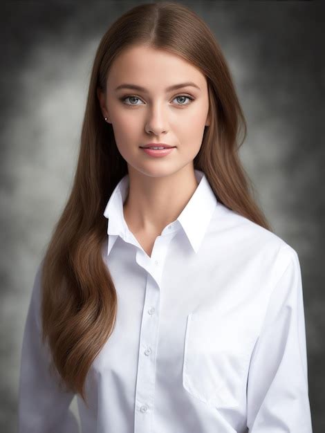 Premium Ai Image Portrait Beautiful English Girl Wearing White Work Shirt