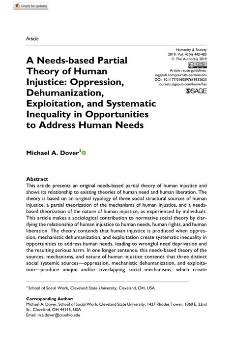 pdf a needs based partial theory of human injustice oppression dehumanization exploitation