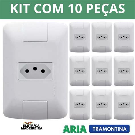 Kit 10 Conjunto Tomada Simples 10a Tramontina Linha Aria Shopee Brasil