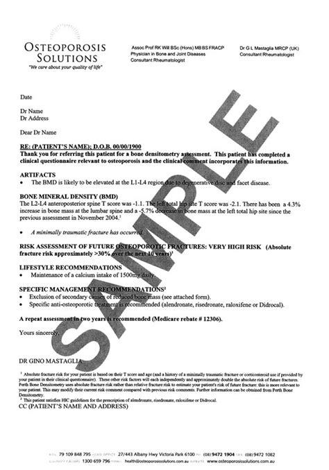 Osteoporosis Solutions Bone Density Measurements DEXA Report