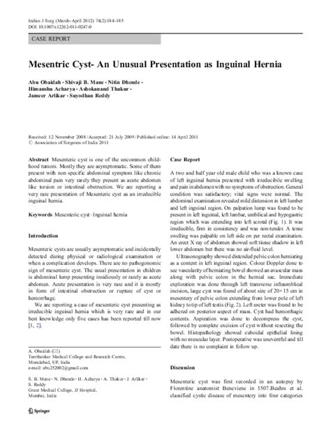 Pdf Mesentric Cyst An Unusual Presentation As Inguinal Hernia