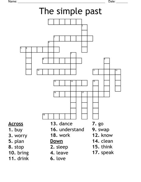 The Simple Past Crossword Wordmint