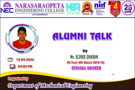 Department Of Me At Nec Hosted An Alumni Gathering And An Ethical Hacker Named Mr Bsree
