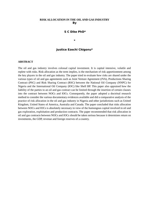 Pdf Risk Allocation In The Oil And Gas Industry 1