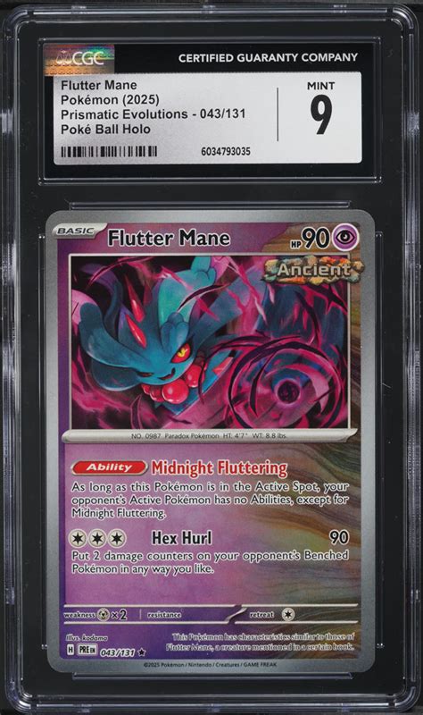 2025 Pokemon Sv Prismatic Evolutions Poke Ball Holo Flutter Mane 43 Cgc 9 Mint On Fanatics Collect