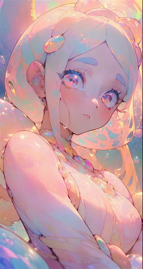 파란 눈과 물 속에 분홍색 모자를 가진 애니메이션 소녀 Seaart Ai