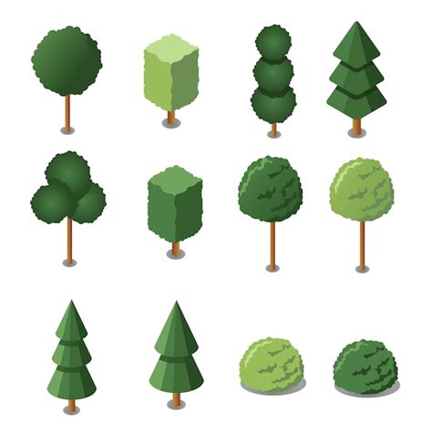 Premium Vector Isometric Garden Trees Set Illustration Isometric Flat Design