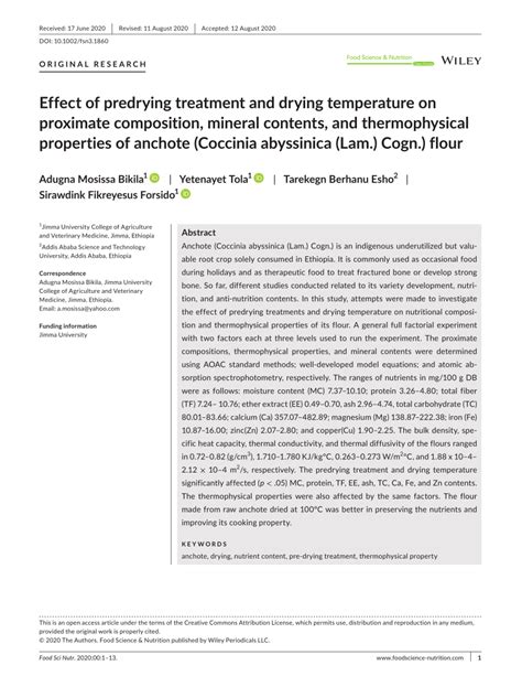 Pdf Effect Of Predrying Treatment And Drying Temperature On Proximate
