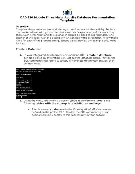 Dad 220 Module Three Major Activity Database Documentation Template