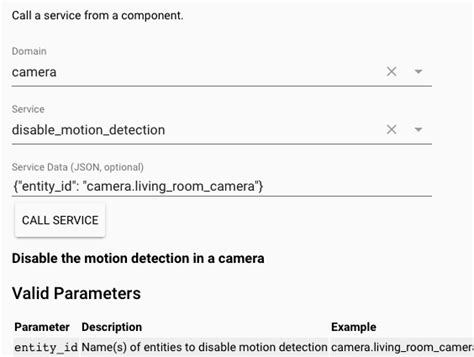 enable or disable motion detection on amcrest camera through camera service configuration
