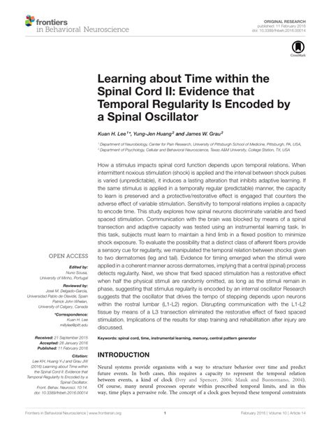 Pdf Learning About Time Within The Spinal Cord Ii Evidence That Temporal Regularity Is