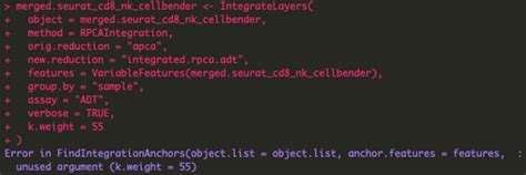 integratelayers won t accept k weight · issue 7479 · satijalab seurat · github