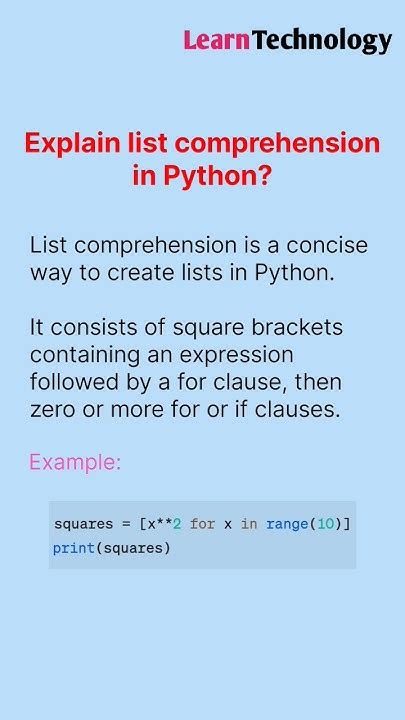 Lists Comprehension In Python Python Interview Shorts Youtube