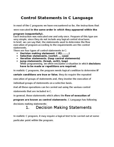Control Statements Easy To Follow And Understand Control Statements In C Language In Most Of