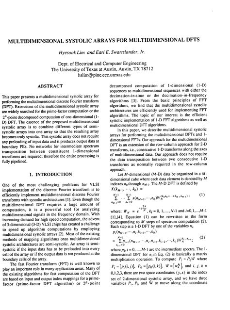 pdf multidimensional systolic arrays for multidimensional dfts