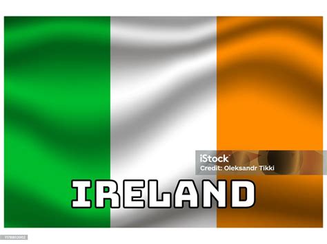 흔들기와 그림자 효과와 국가의 이름으로 아일랜드 국기 원래 색상과 비율 벡터 일러스트레이션을 참조하십시오 국가 관광명소에 대한 스톡 벡터 아트 및 기타 이미지 Istock
