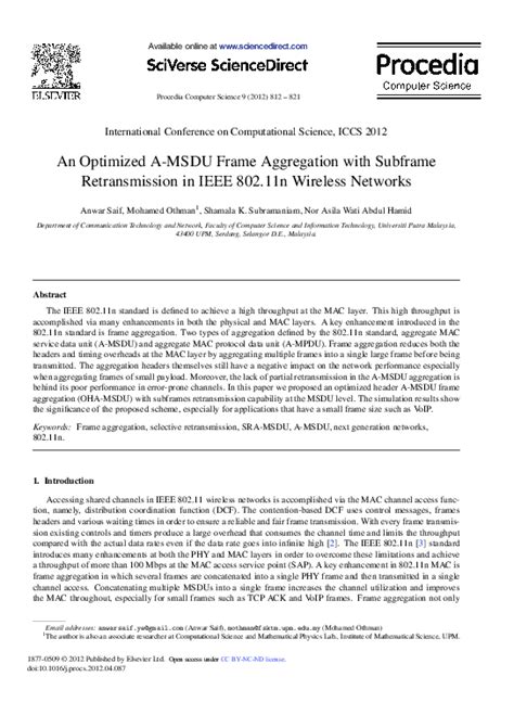 Pdf An Optimized A Msdu Frame Aggregation With Subframe