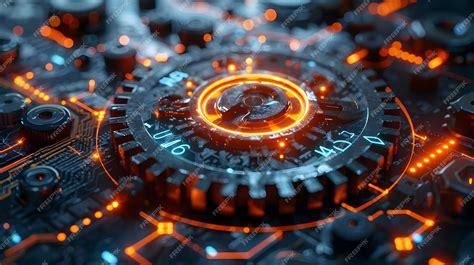 Futuristic Circuitry 3d Render Of Glowing Orange And Blue Gears Premium Ai Generated Image