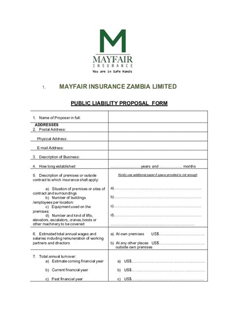 Fillable Online Mayfair Insurance Zambia Limited Fax Email Print Pdffiller