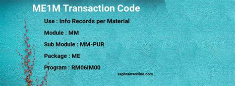 Me1m Sap Tcode For Info Records Per Material