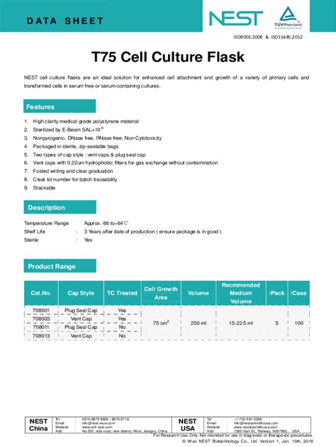Fillable Online Nest Cell Culture Flask Sterile China Manufacturer Fax