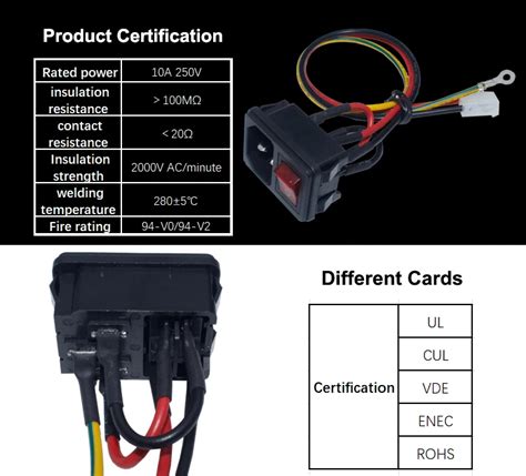 Iec C Electrical Power Socket With Red Led Rocker Switch