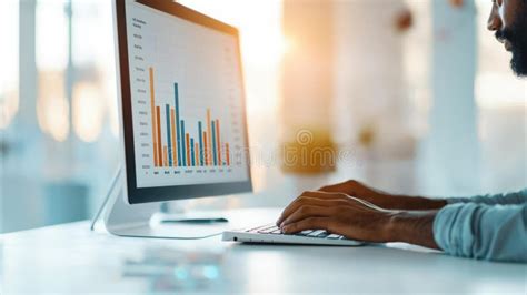 Focused Man Analyzing Data On Computer Screen Surrounded By Graphs And Charts In A Modern Office