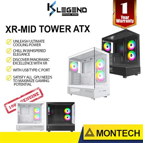 Montech Xr Mid Tower Atx Pc Case With Usb Type C Port And 3 X 120mm Argb Fan Pre Installed